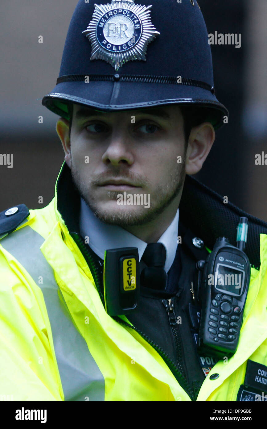 A CCTV camera on a vest of a British police officer at Southwark Crown ...