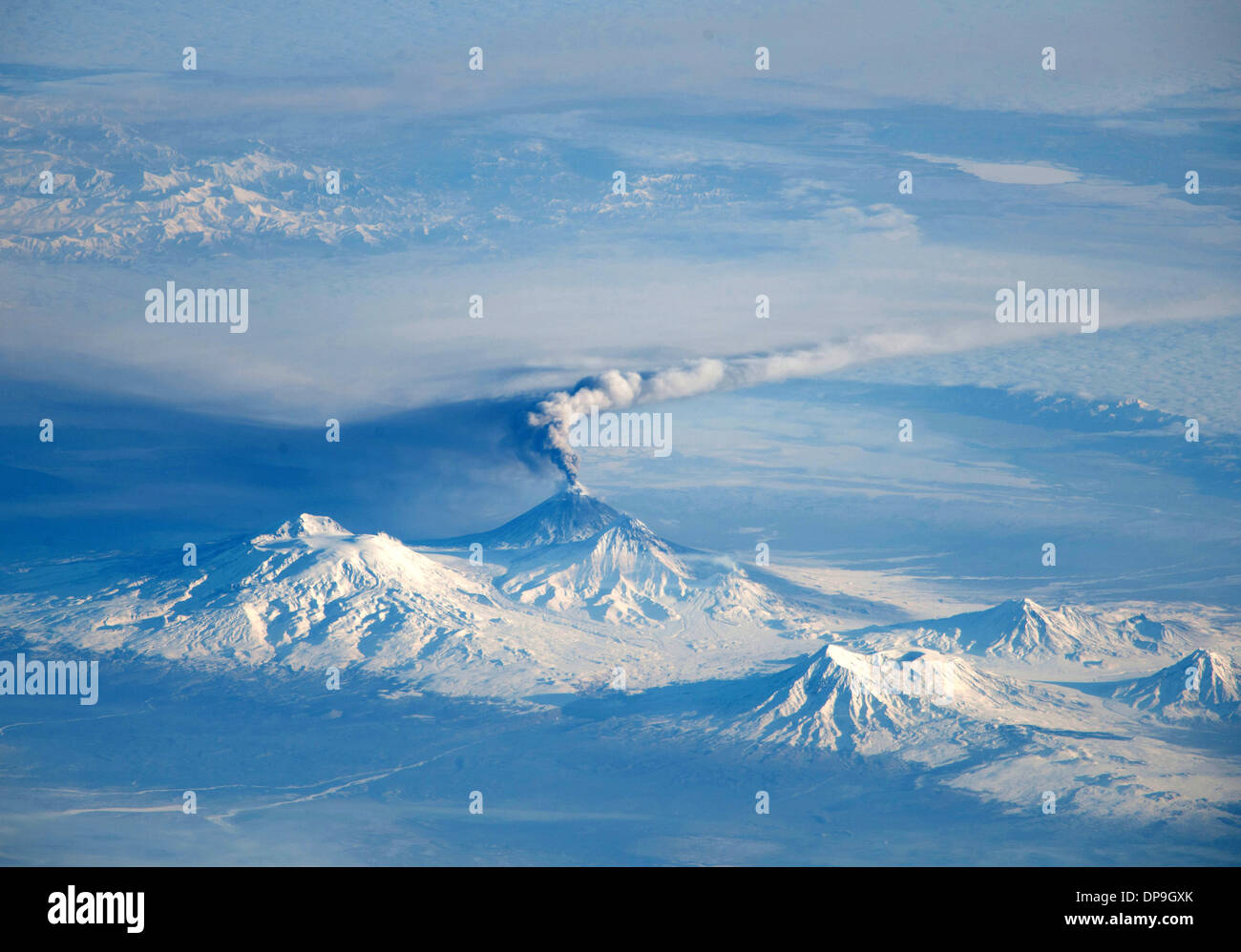 Eruption plume emanating from Kliuchevskoi Volcano, (Klyuchevskaya) on ...