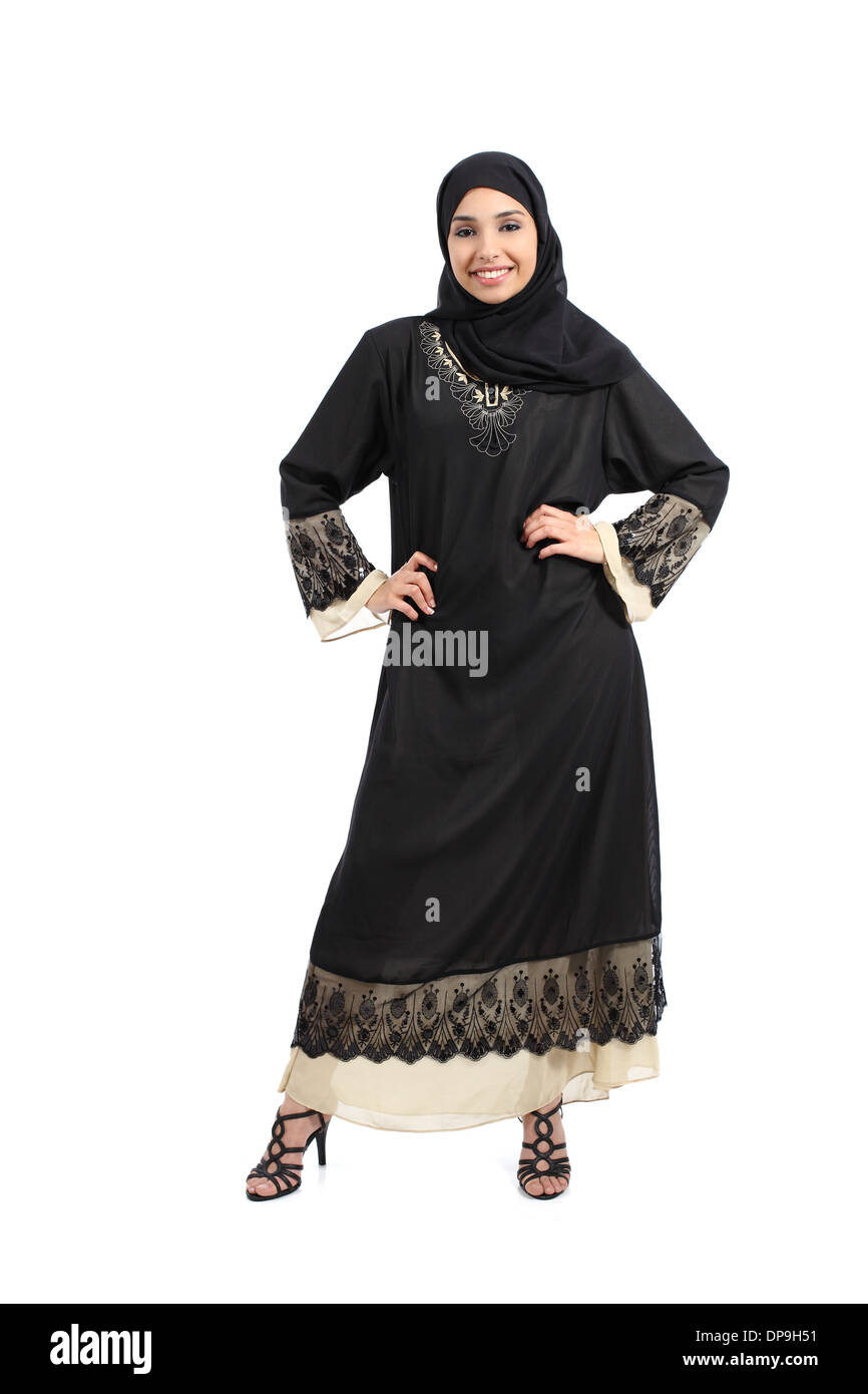 Arab woman posing standing looking at camera isolated on a white ...