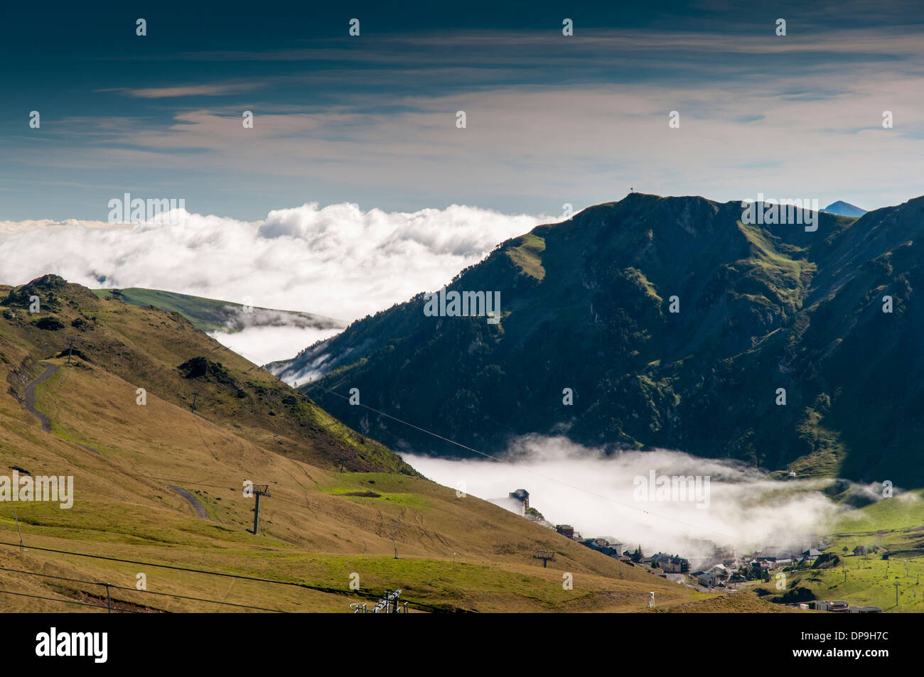 The ski village of La Mongie underneath a cover of clouds, taken from ...