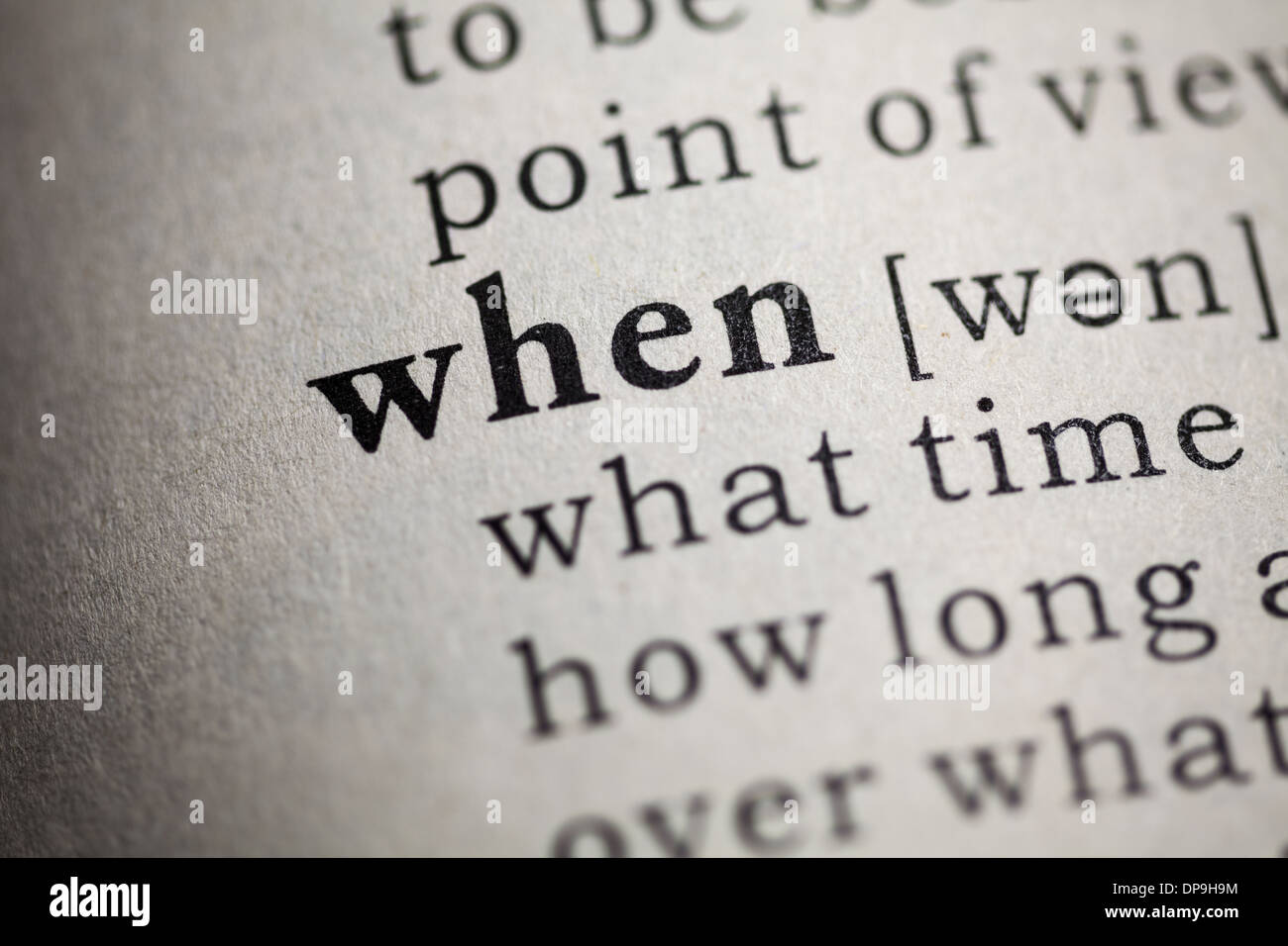 Fake Dictionary, Dictionary definition of the word when Stock Photo - Alamy