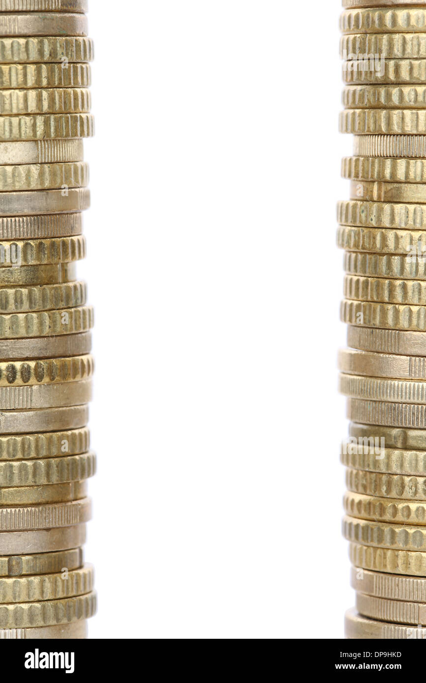 Golden Euro coins of the European Union Currency forming a frame with ...