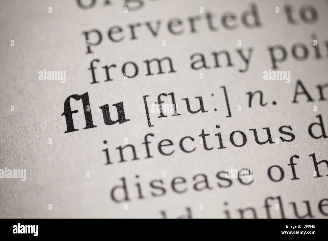 Fake Dictionary, Dictionary definition of the word flu Stock Photo - Alamy