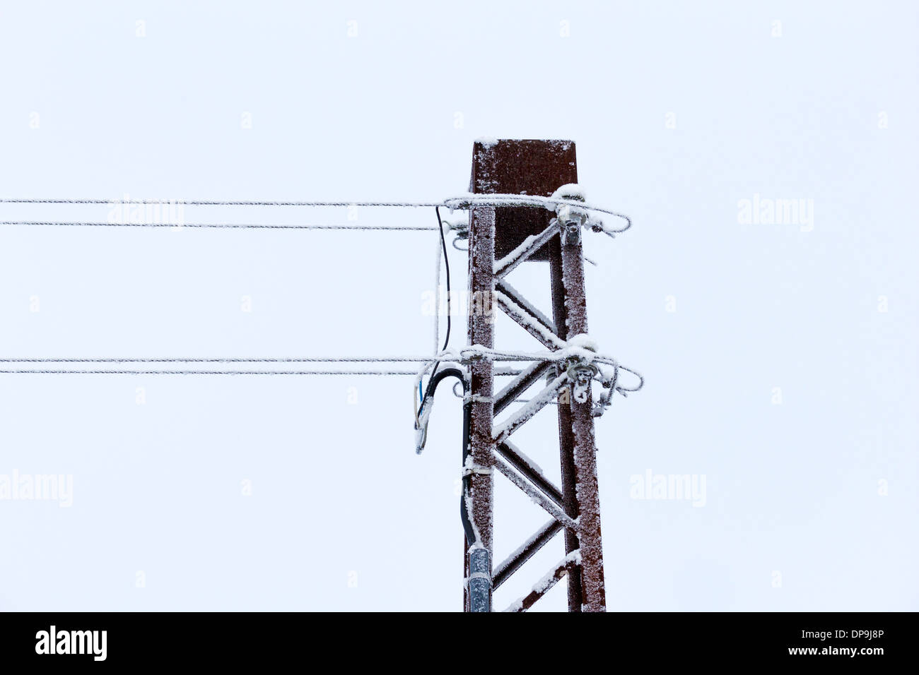 rusty old power-line isolated on with winter-sky Stock Photo - Alamy