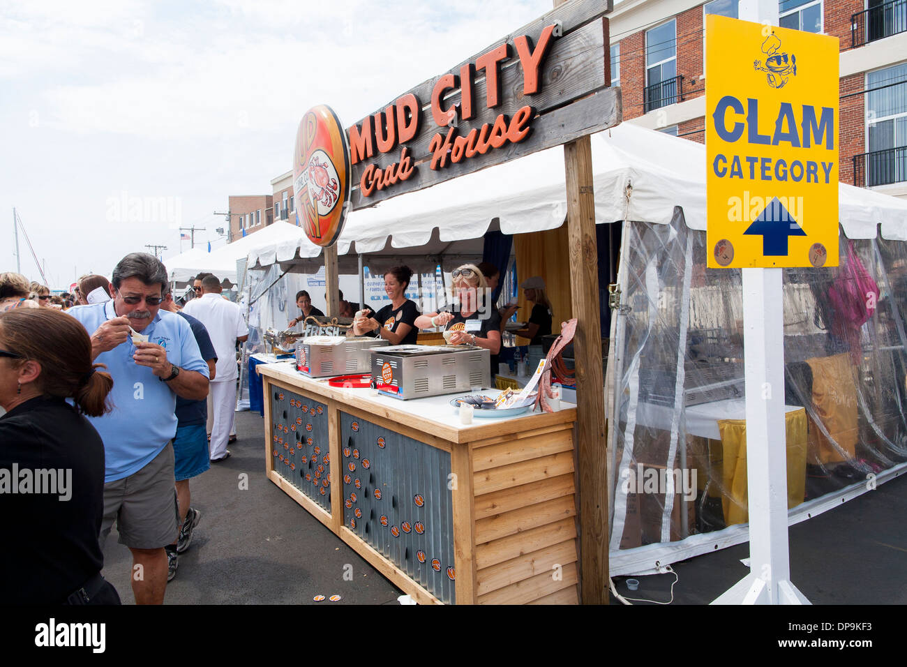 A sign directs visitors to try the food at the annual clam chowder cook ...