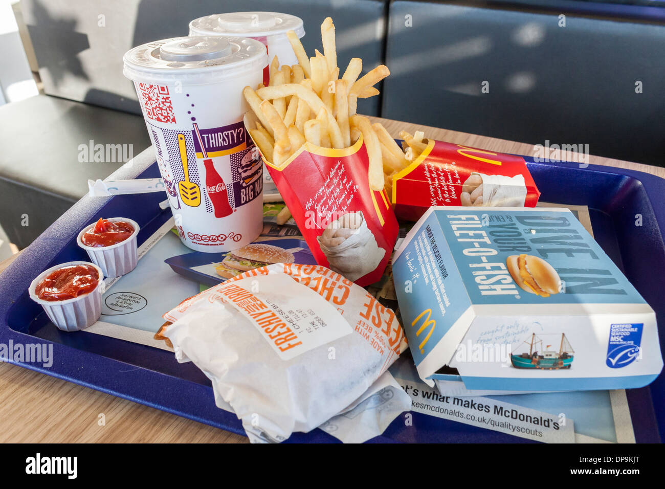 Fast food ready meals on a tray at a McDonalds restaurant burger bar Stock Photo - Alamy