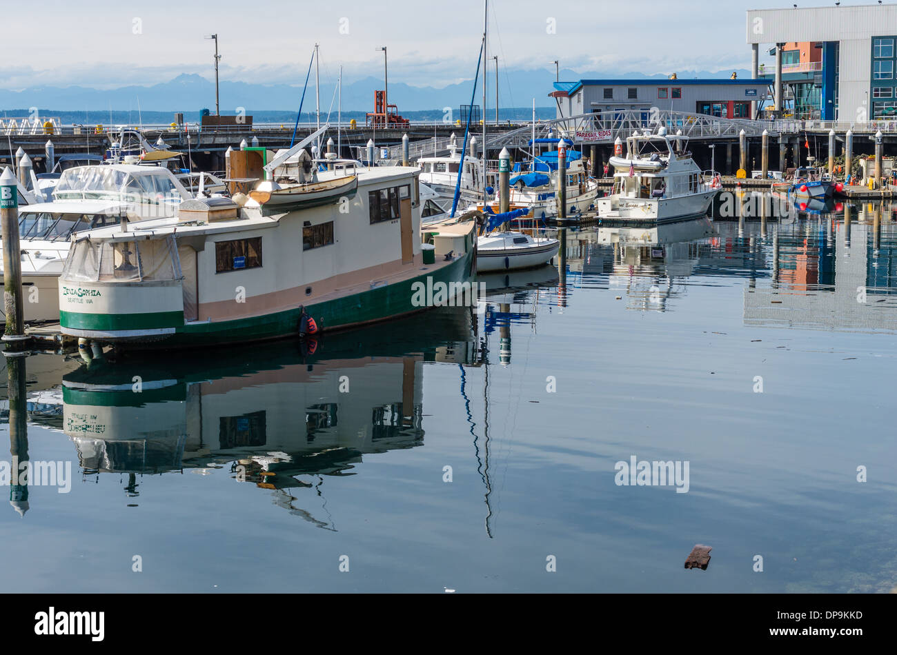Boats docked along the pier near waterfront park Port of Seattle ...