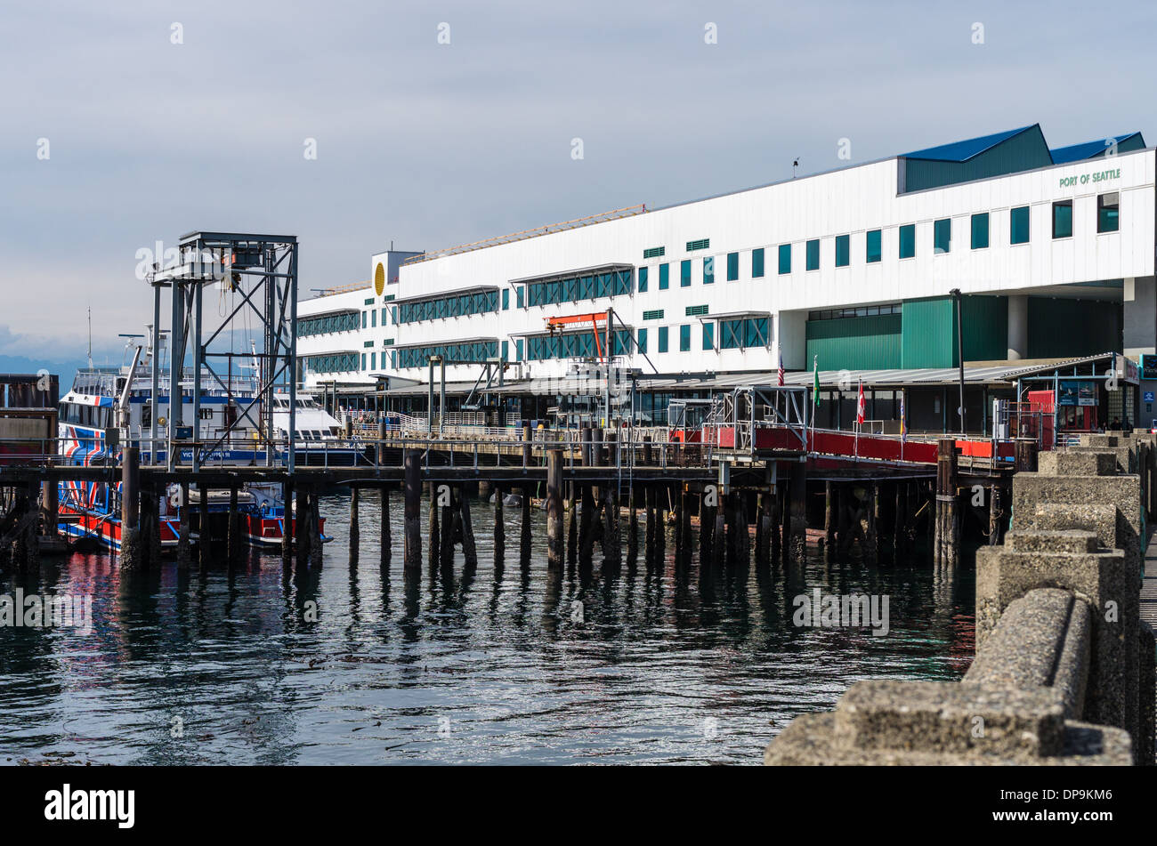 Port of Seattle building and Victoria Clipper ferry dock. Seattle ...