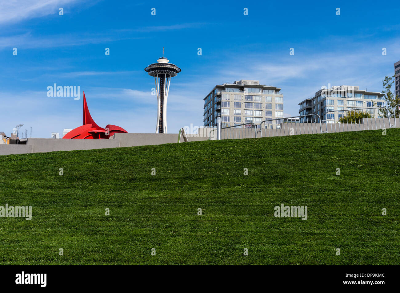 View of the Space Needle and Olympic Sculpture Park from the waterfront ...