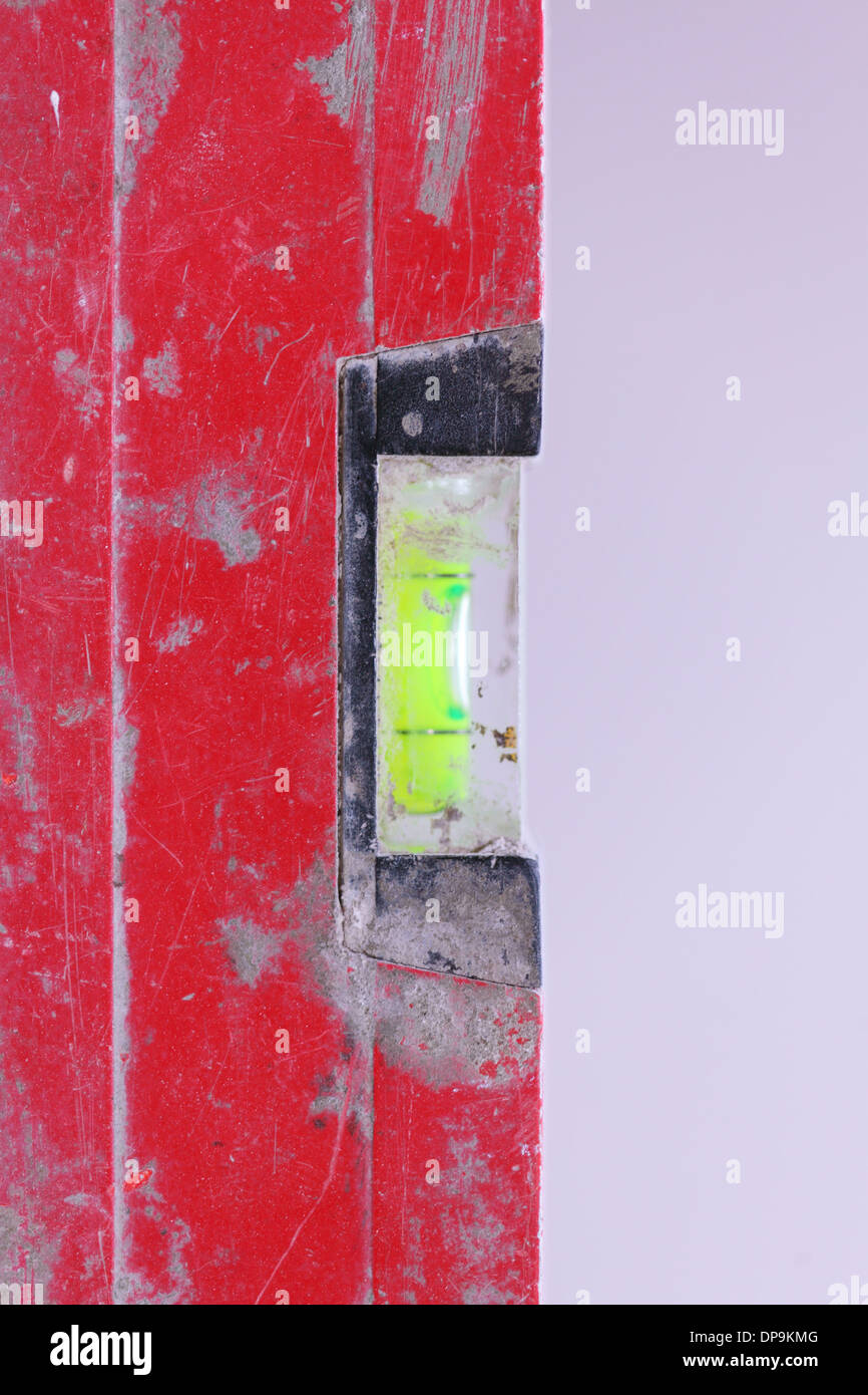 Close up red balance spirit building level in construction site Stock ...