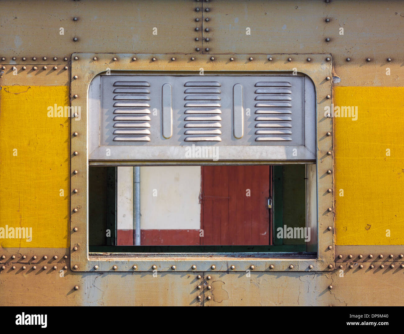 decorative old metal window with old train Stock Photo - Alamy