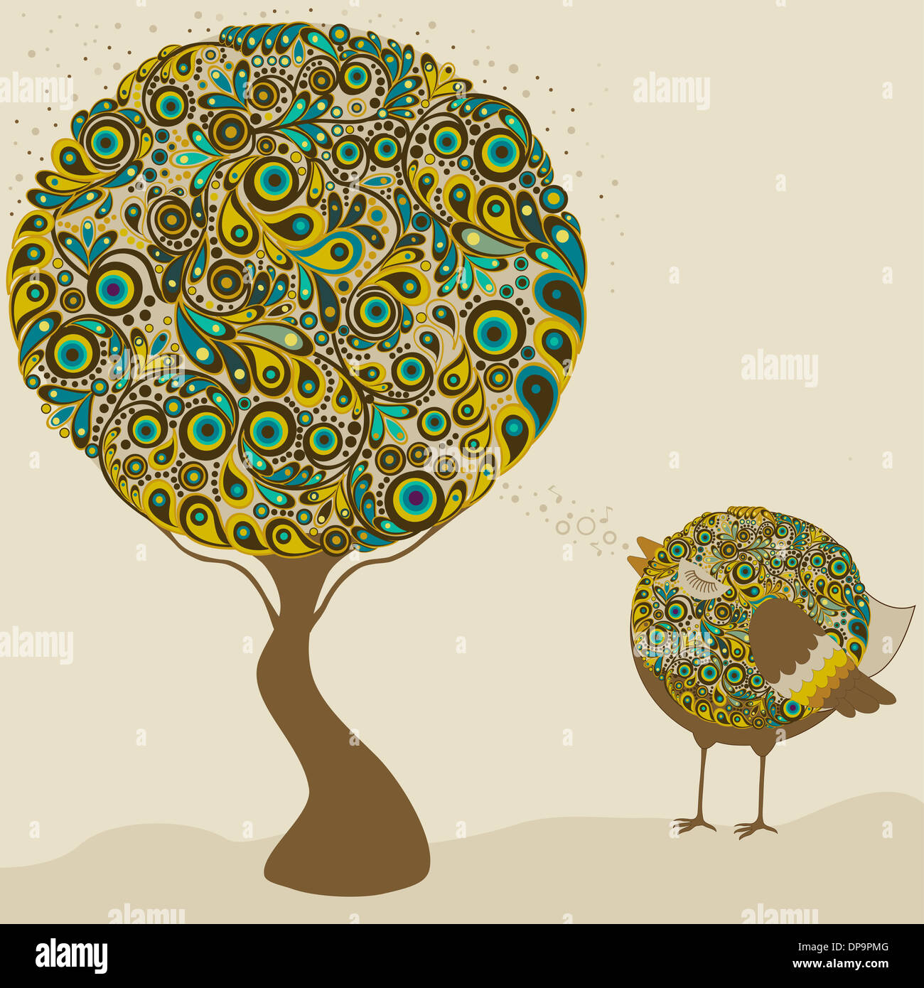 Abstract tree and cute bird Stock Photo - Alamy