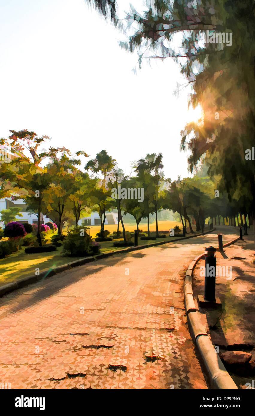 One the old path paved with bricks Stock Photo - Alamy