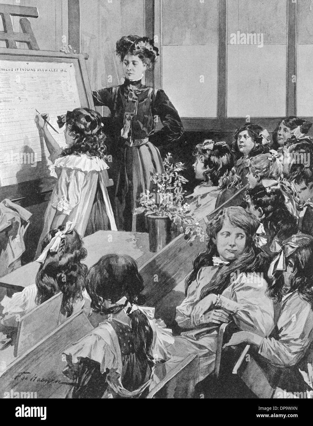 GIRLS IN CLASS/ILN 1911 Stock Photo - Alamy