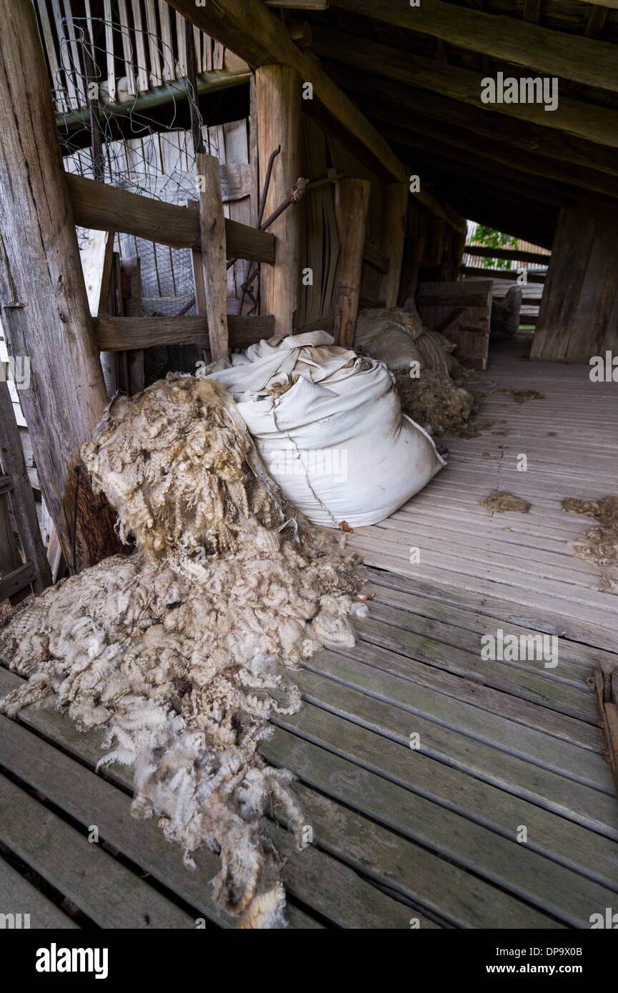 Bags of wool at a shearing station Stock Photo - Alamy