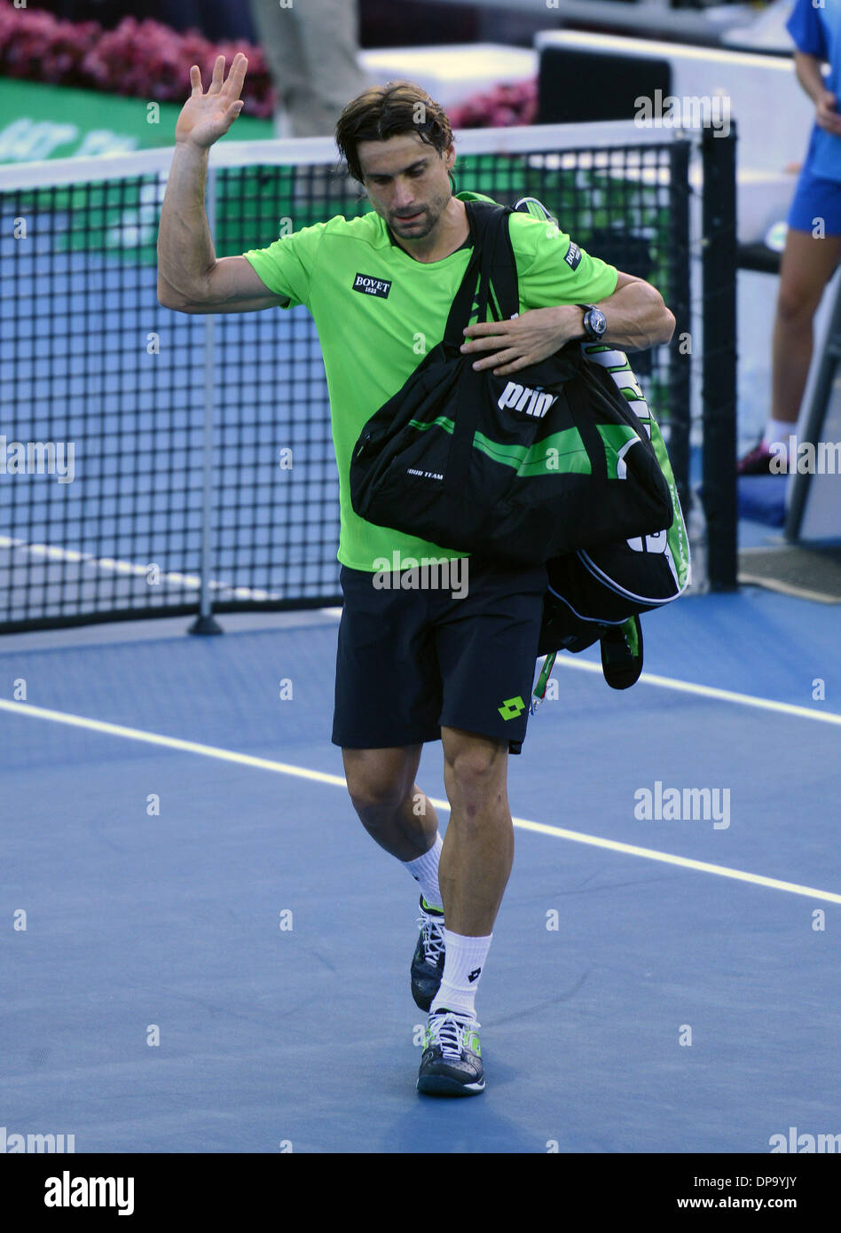 Auckland, New Zealand. 10th Jan, 2014. David Ferrer leaves centre court ...