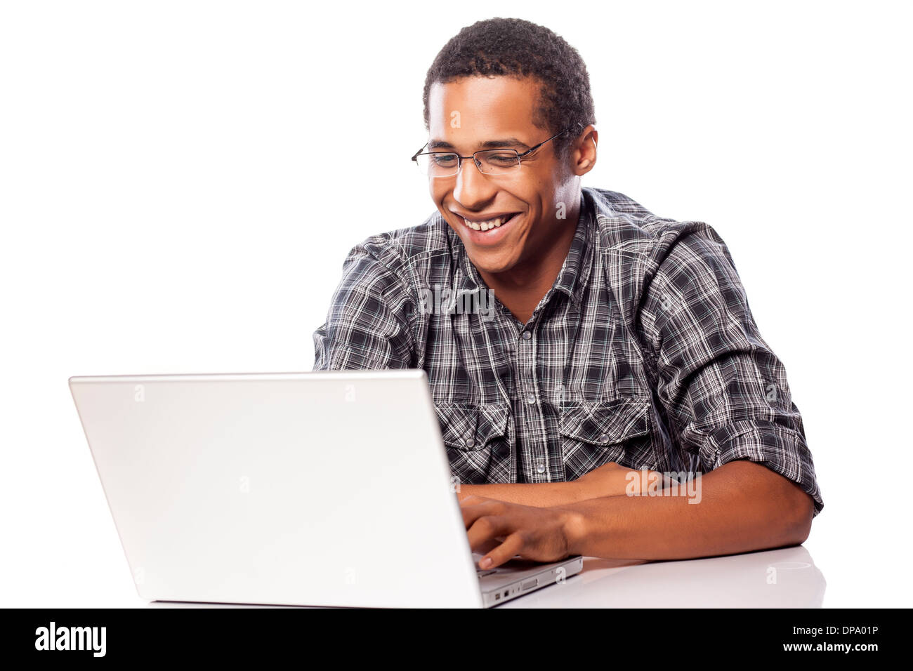 Happy male student online Cut Out Stock Images & Pictures - Alamy