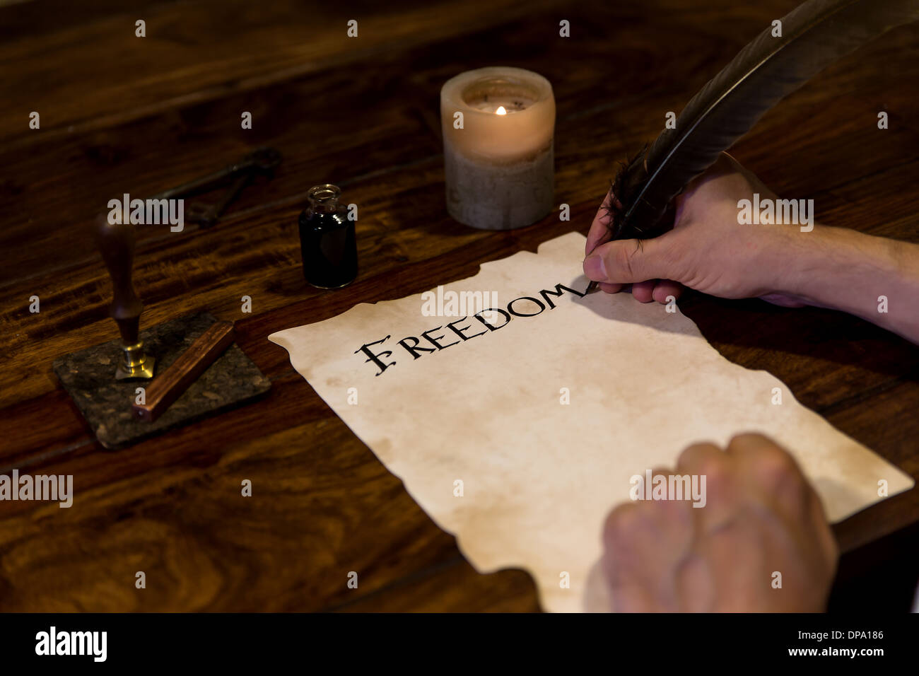 Parchment scroll quill candle wax hi-res stock photography and images ...