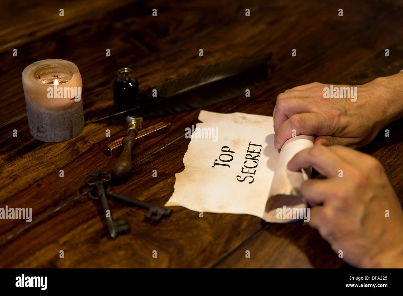 Parchment scroll quill candle wax hi-res stock photography and images ...