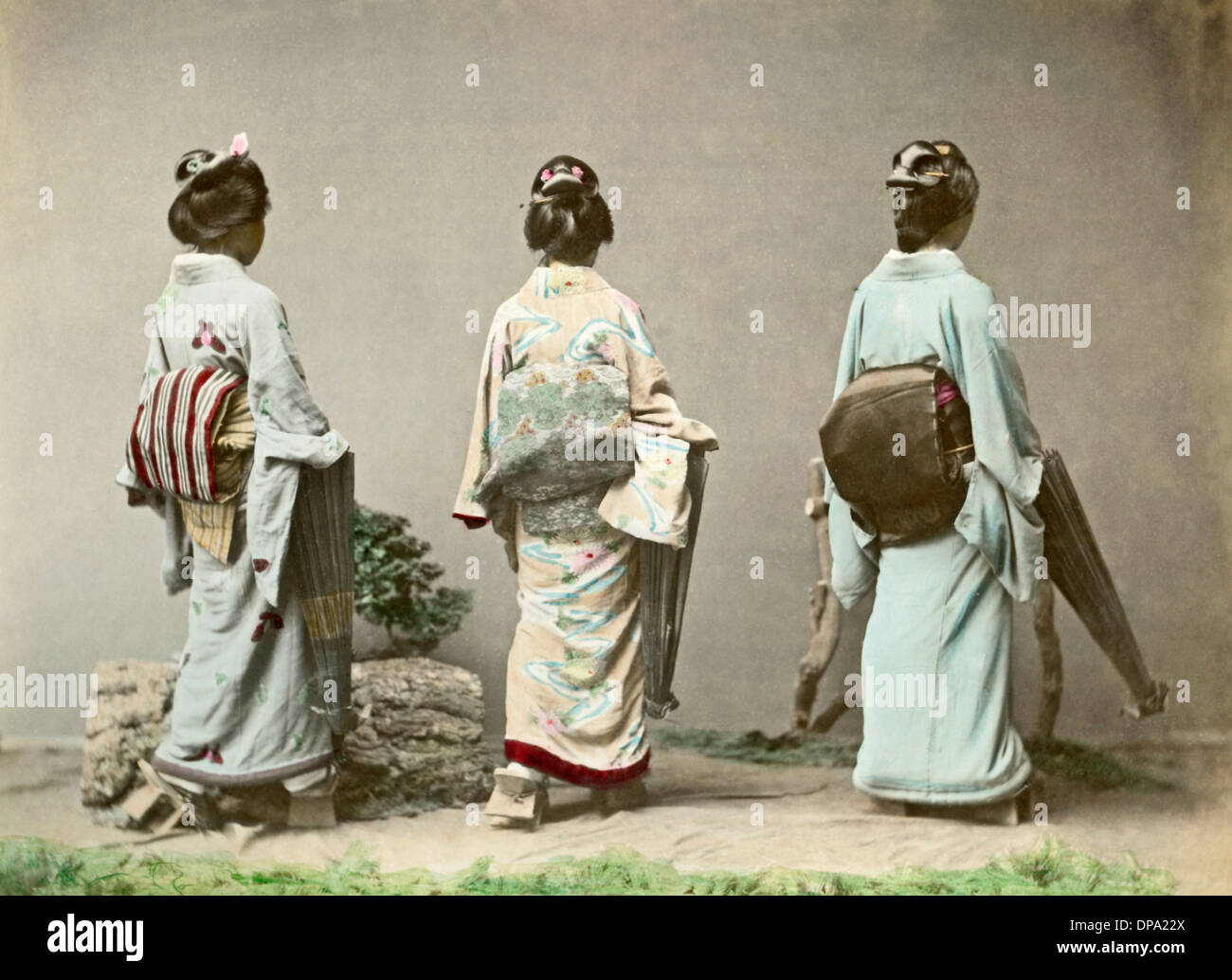 Geishas showing Obi Sashes, Japan Stock Photo - Alamy