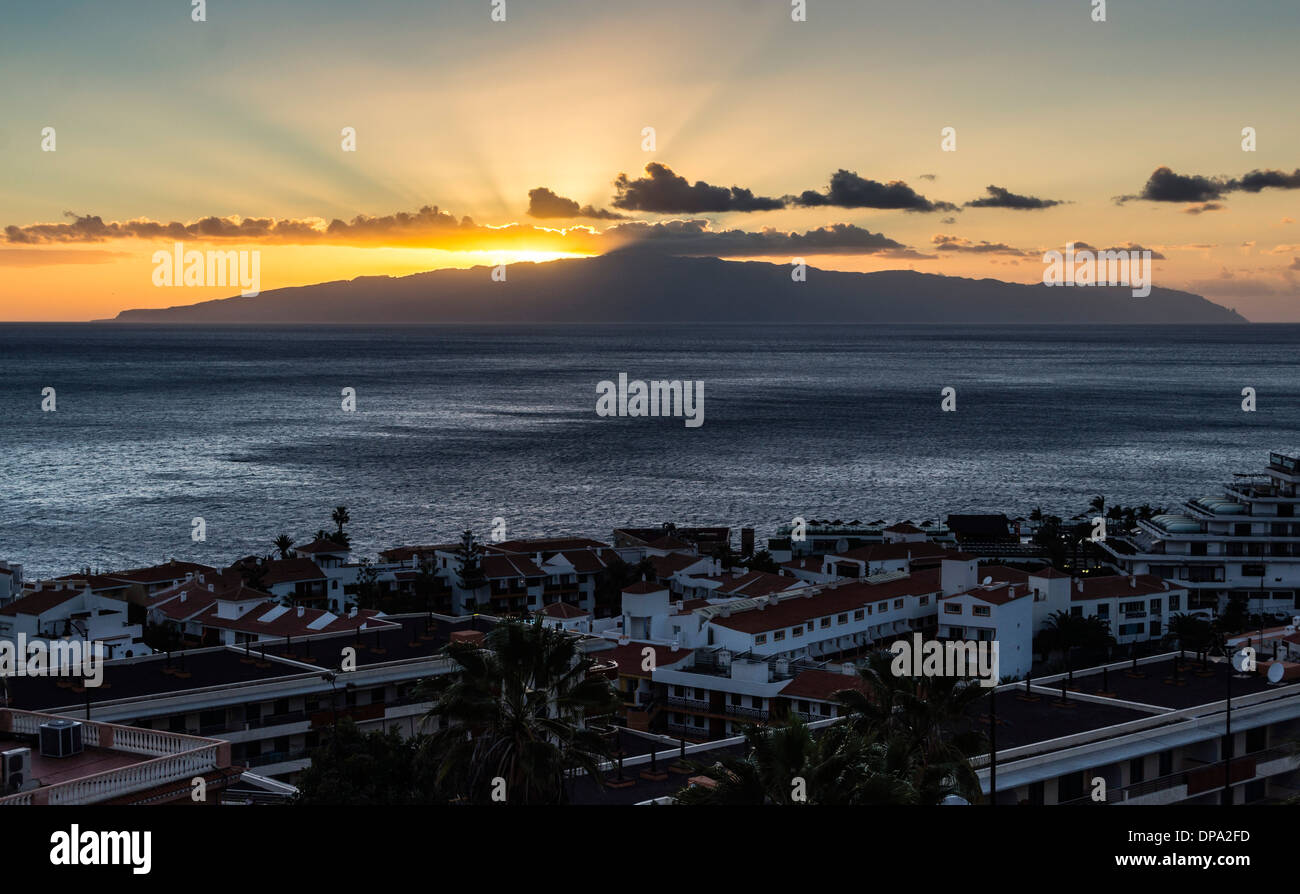Tenerife, Canary Islands - sunset over the Atlantic and La Gomera ...