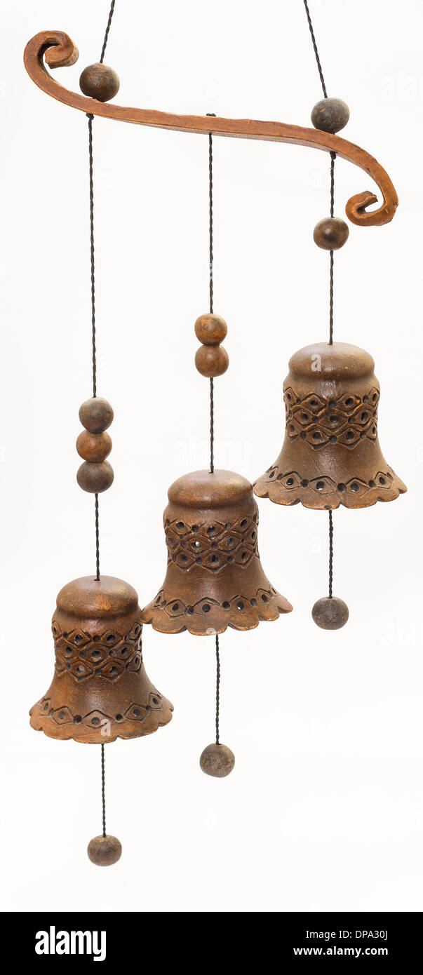Beautiful photo of wooden handmade hanging bells Stock Photo - Alamy