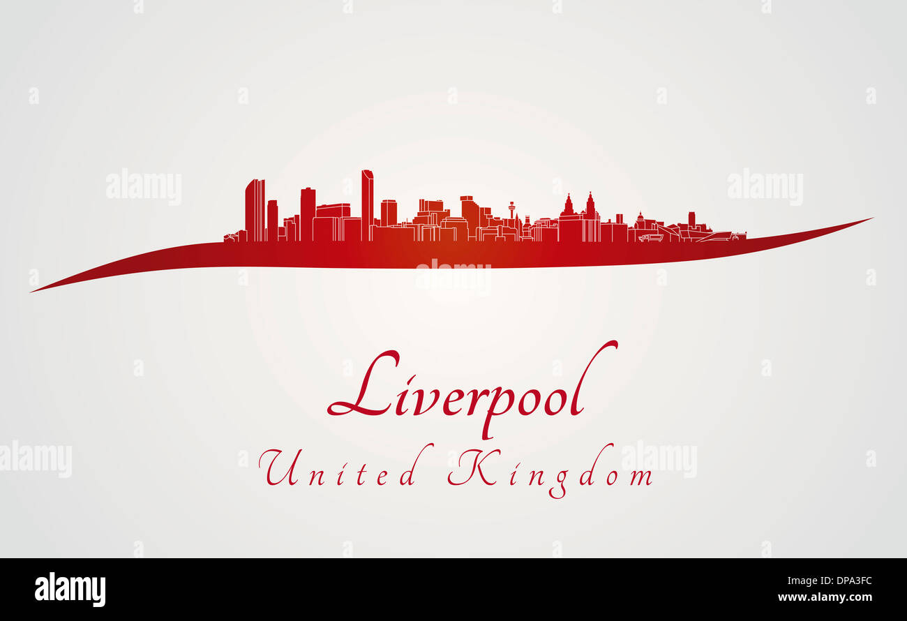 Liverpool skyline in red and gray background Stock Photo - Alamy