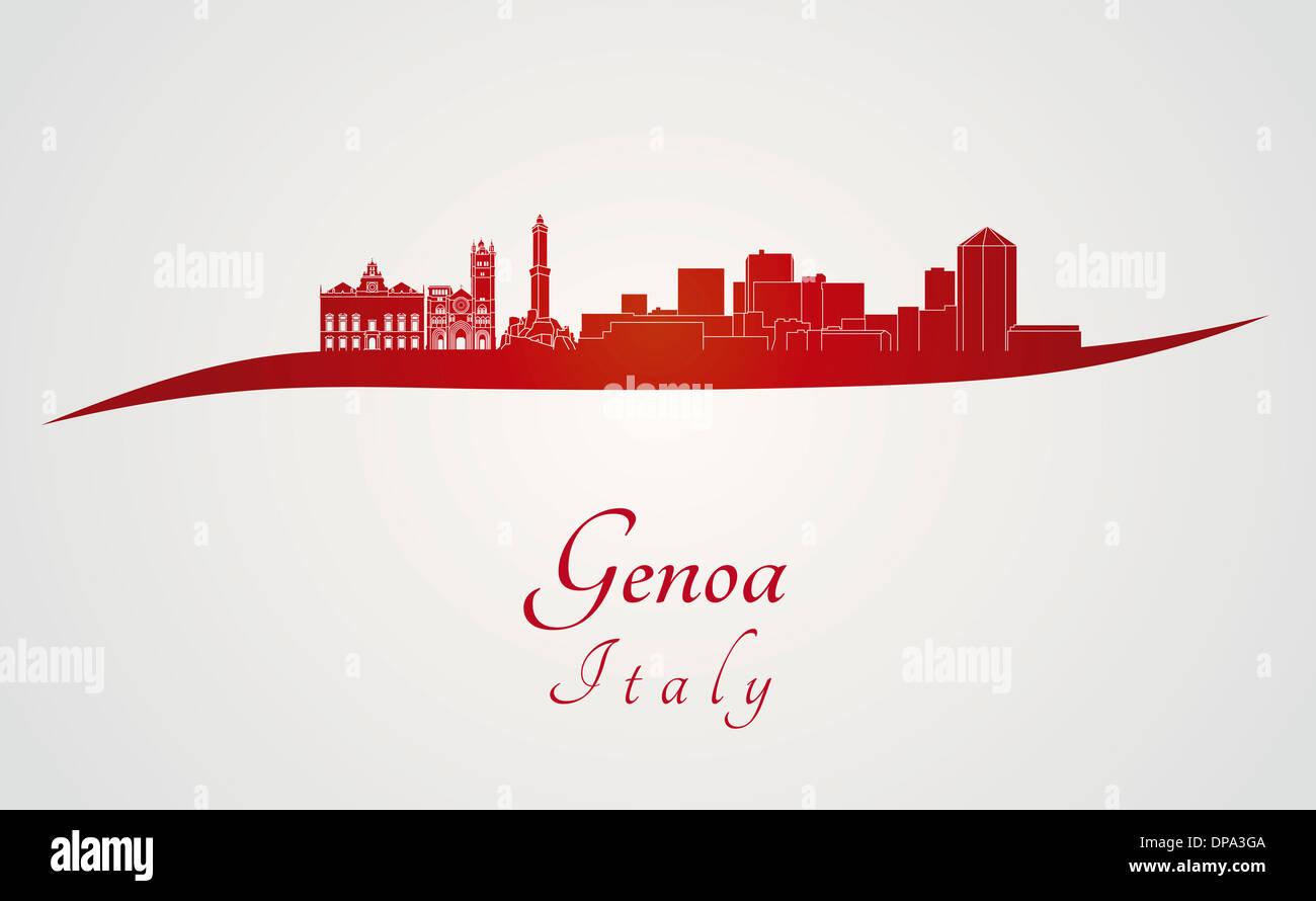 Genoa skyline in red and gray background Stock Photo - Alamy