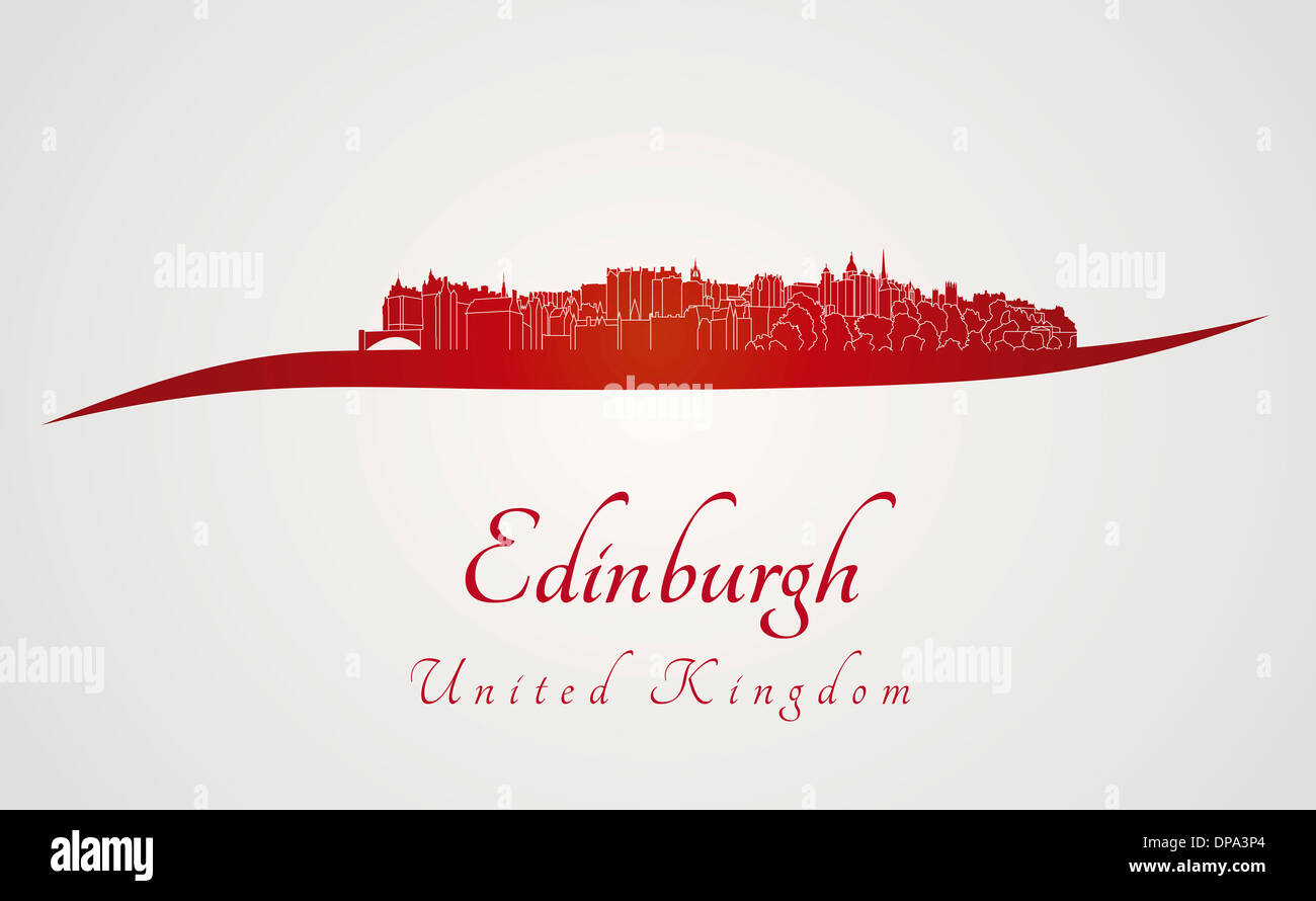 Edinburgh skyline in red and gray background Stock Photo - Alamy