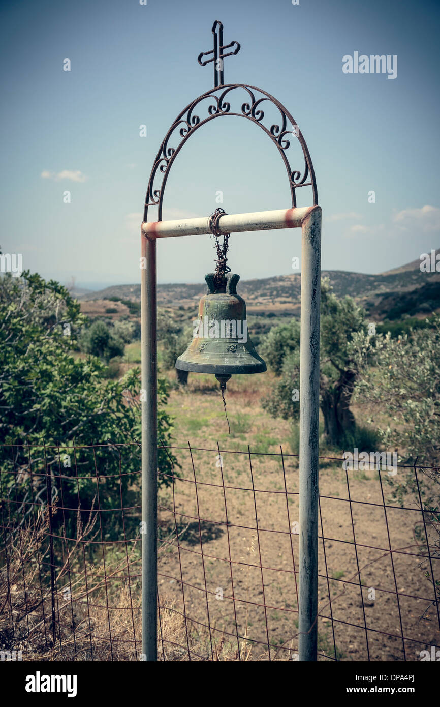 vintage style photo of a greek church bell Stock Photo - Alamy