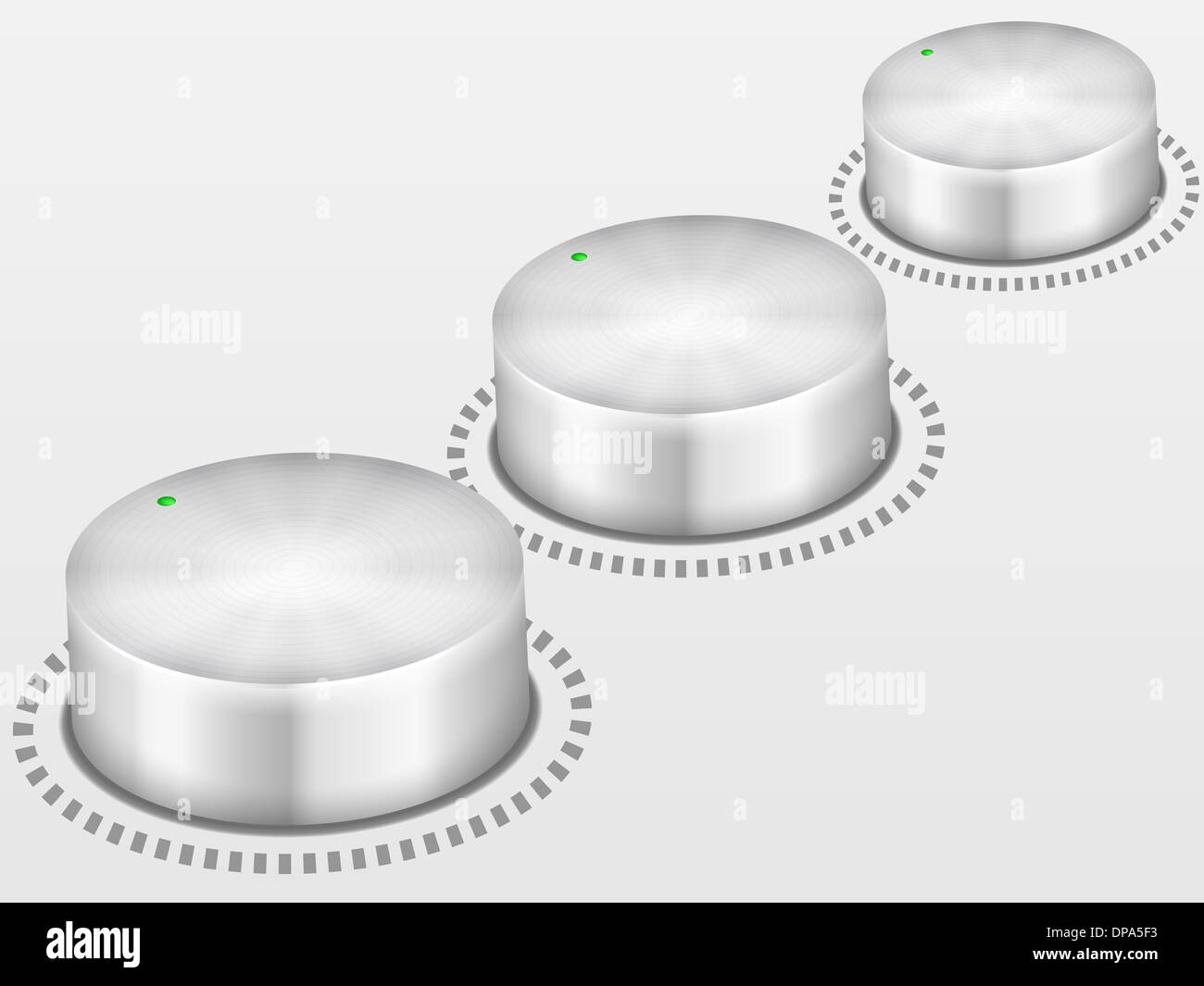 Control volume knobs on grey background. Vector illustration Stock ...