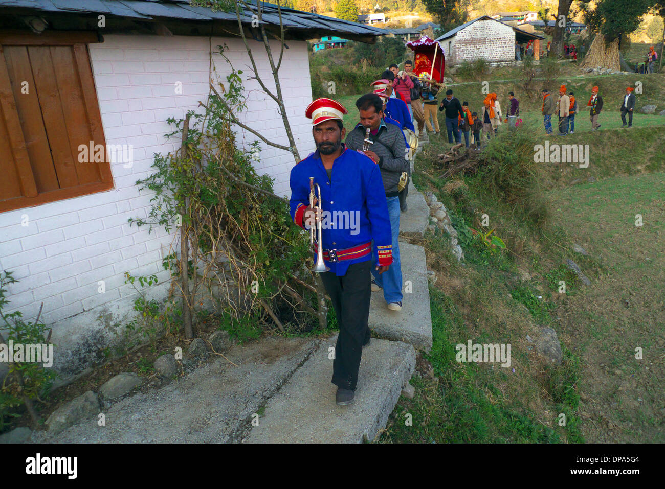 Traditional Hindu Gaddi Himachal Pradesh village wedding procession ...