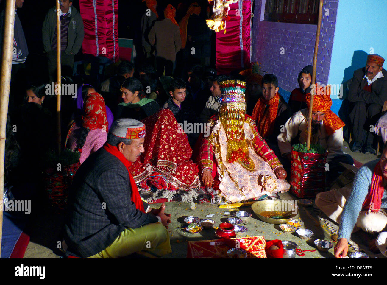 Bridge and groom at traditional Hindu Gaddi Himachal Pradesh village ...