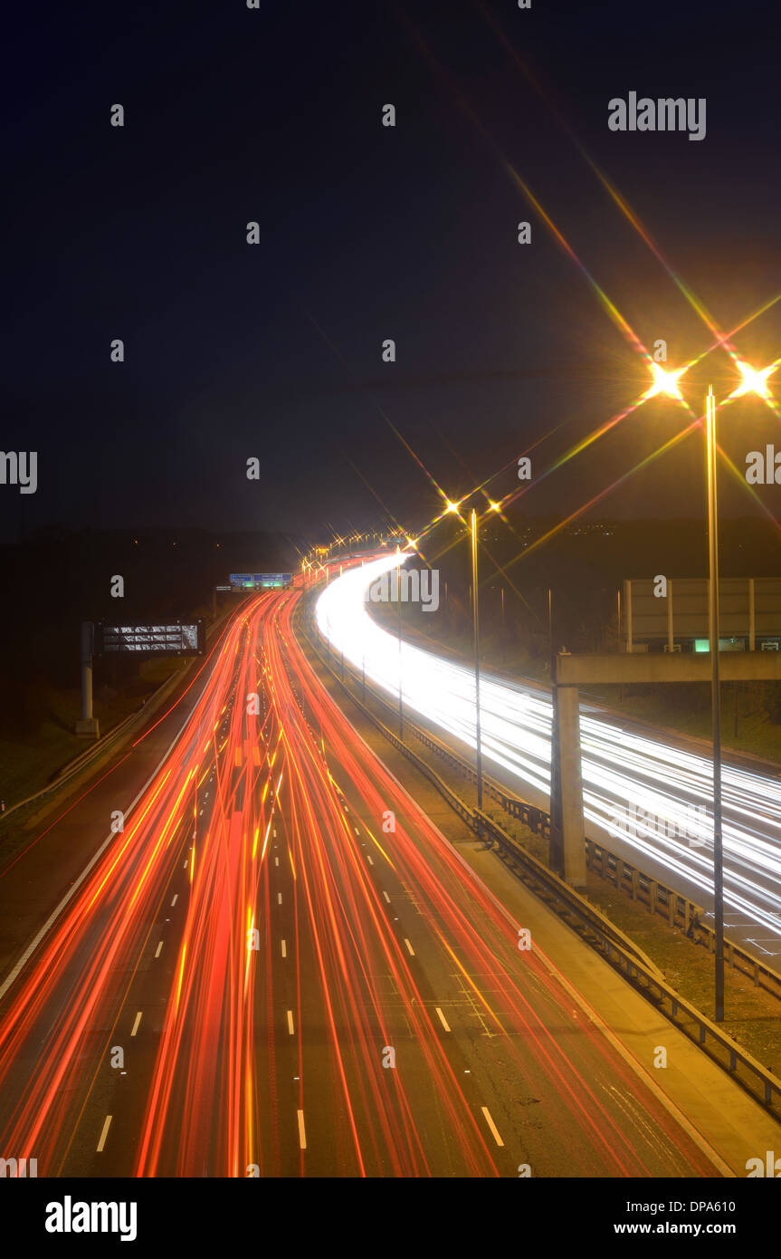 traffic headlight trails of traffic on the A1/M motorway Leeds ...
