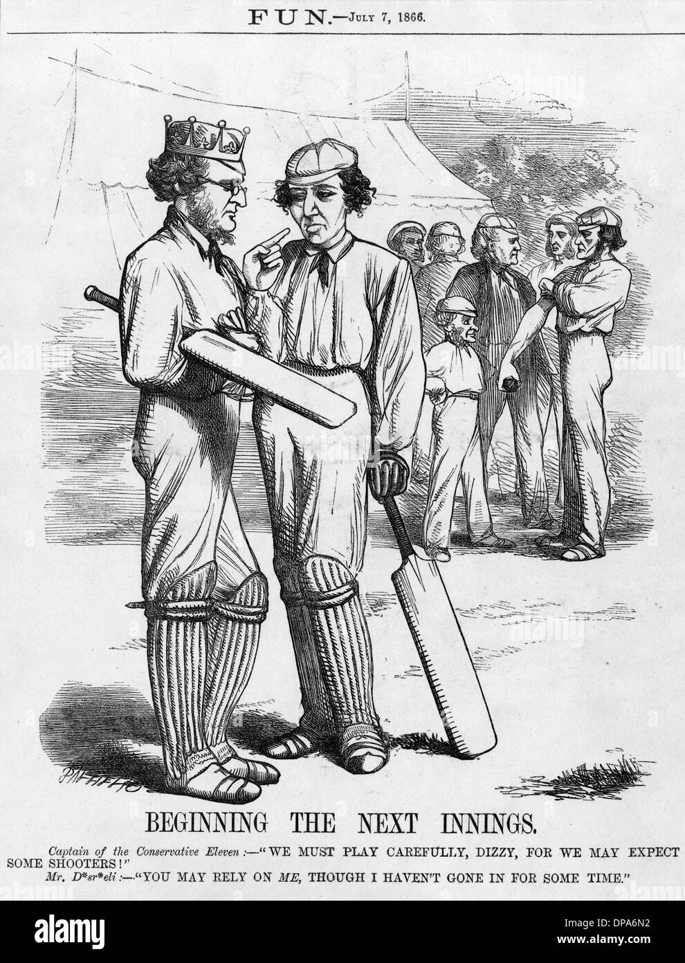 Cartoon, Beginning the Next Innings (Derby and Disraeli Stock Photo - Alamy