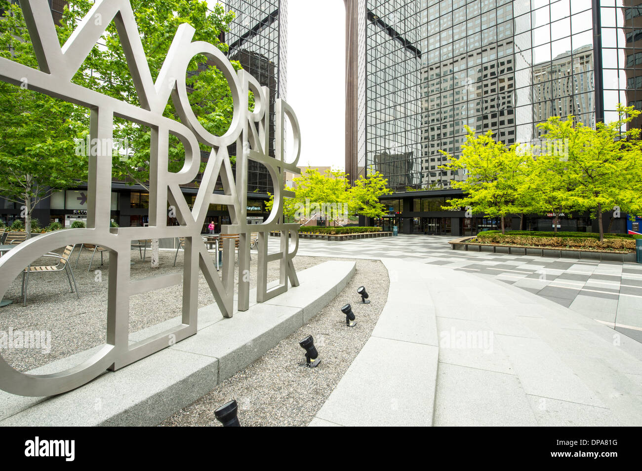 Denver World Trade Center sign and buildings downtown Stock Photo - Alamy