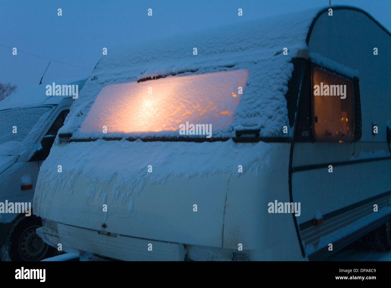 Caravan Winter Snow Camping Jokkmokk Laponia Sweden Stock Photo - Alamy
