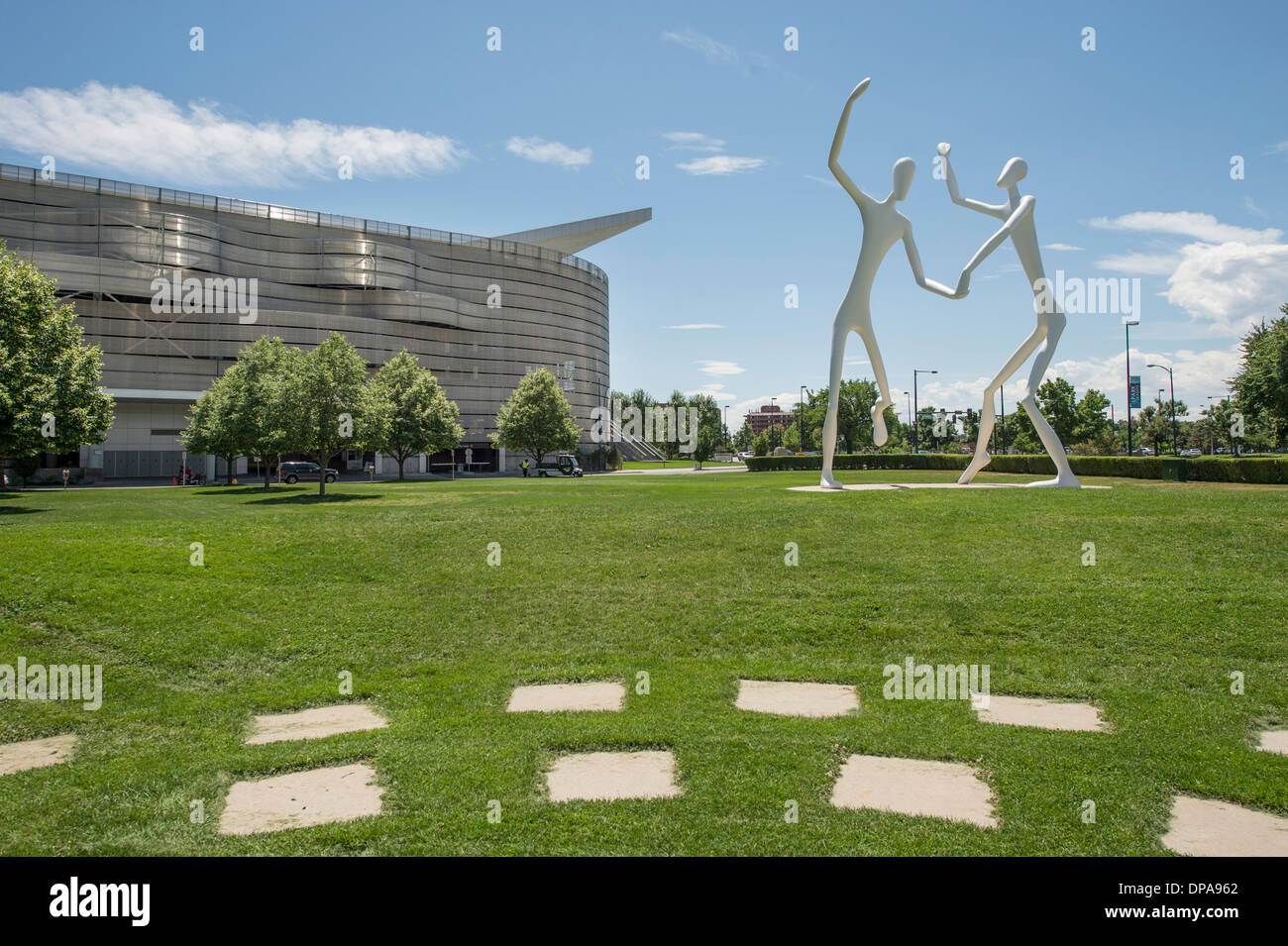 Denver statue of The Dancers by Jonathan Borofsky Stock Photo - Alamy