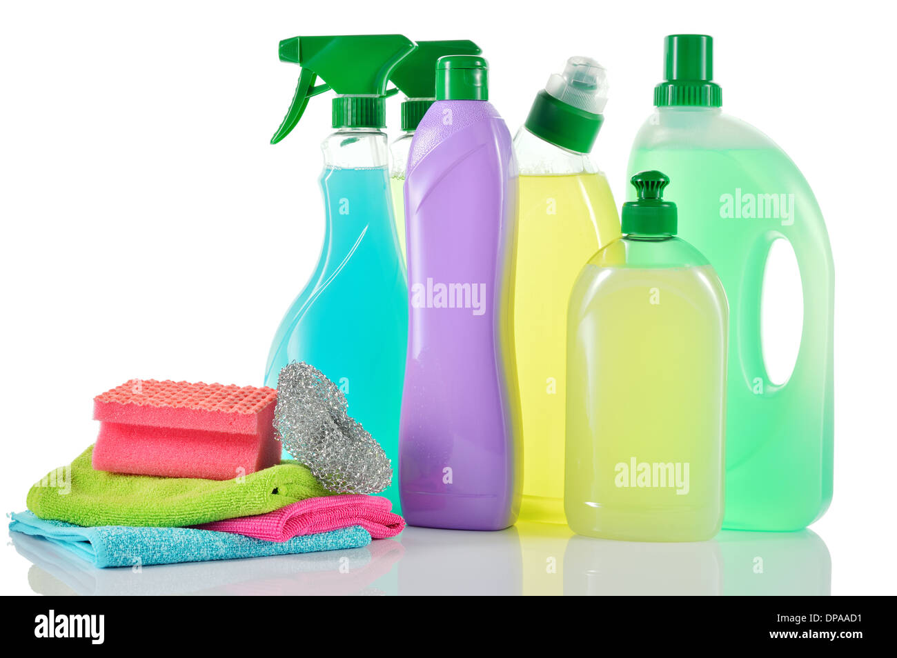 Set of cleaning products. Spray Cleaner, wc cleaner, washing liquid ...
