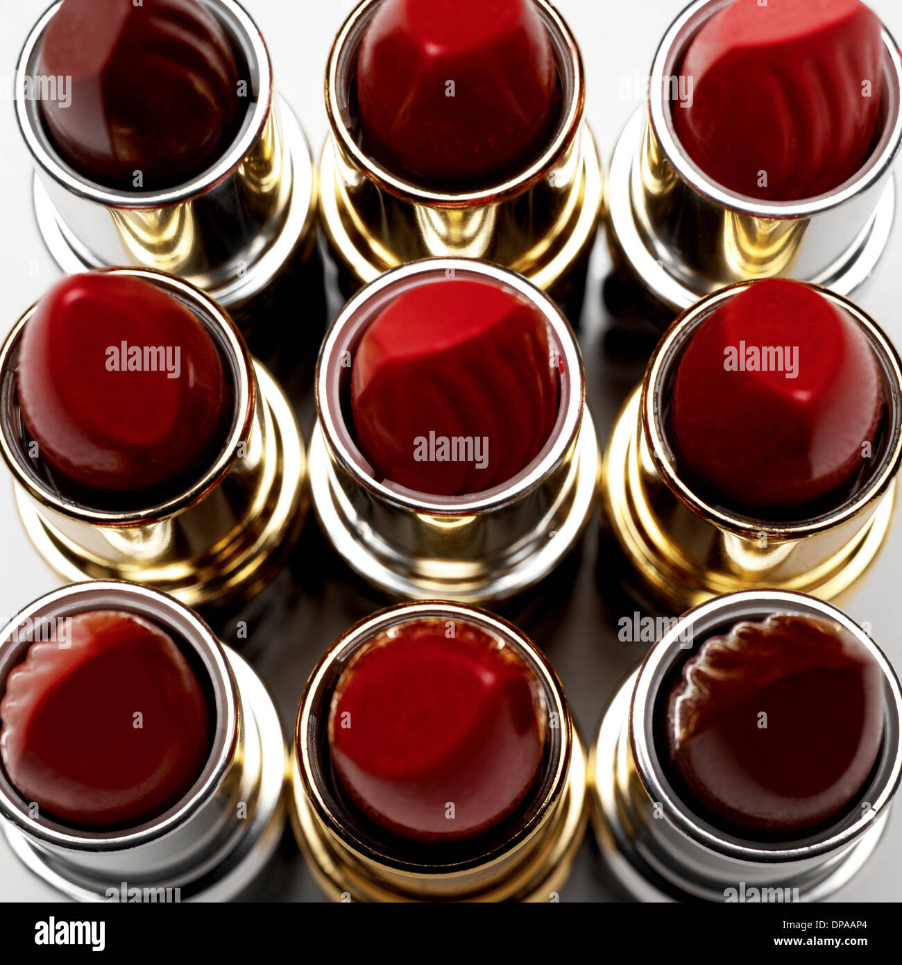 Elevated view of nine lipsticks Stock Photo - Alamy