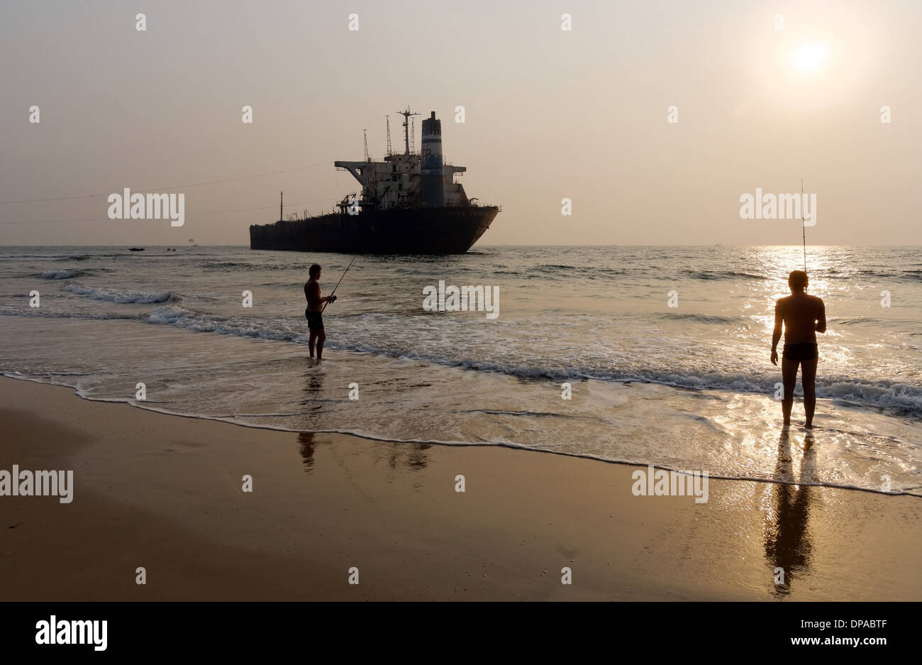 The shipwreck River Princess on Candolim Beach in Goa India Stock Photo ...