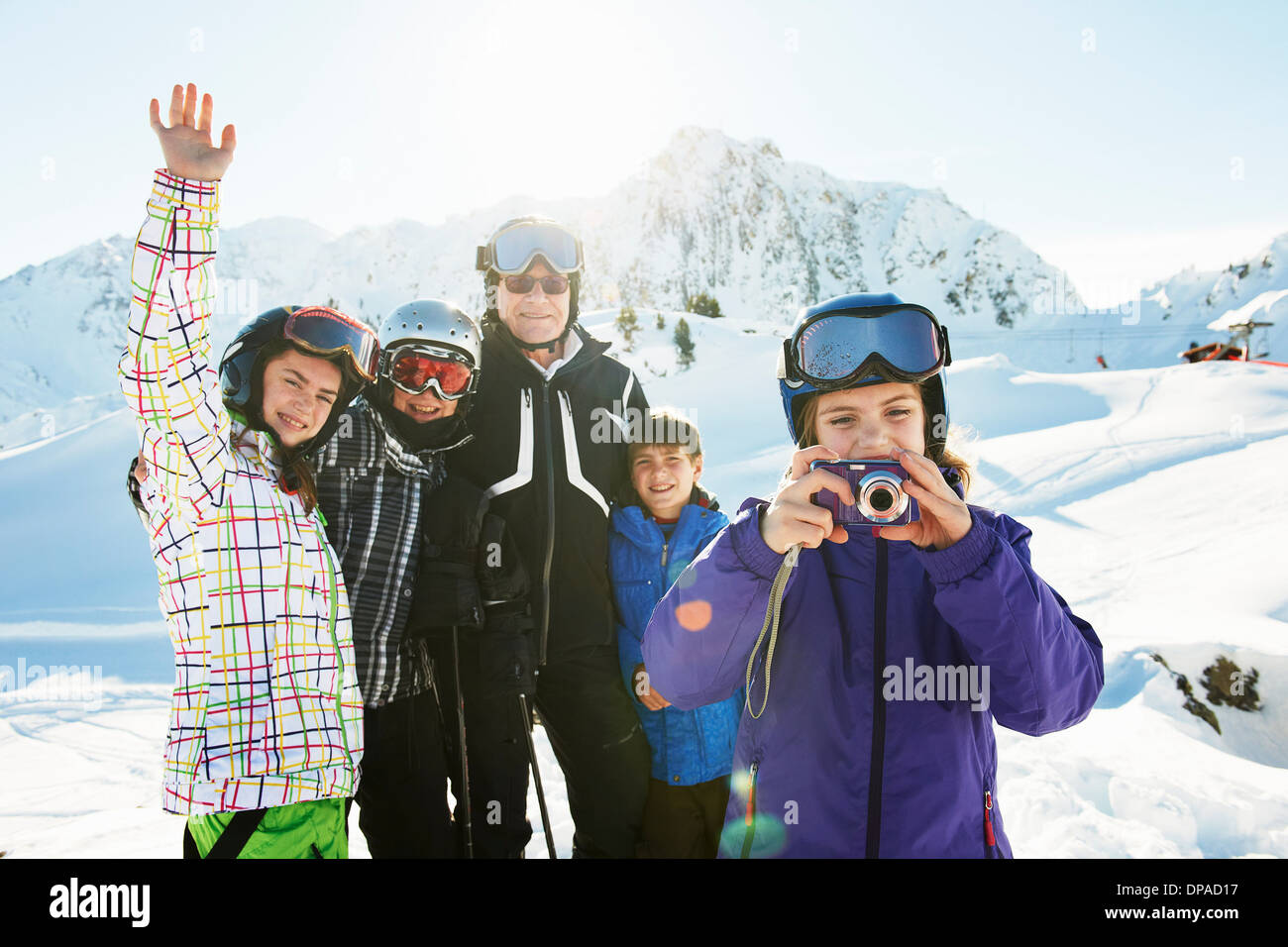 Portrait of skiing family, Les Arcs, Haute-Savoie, France Stock Photo ...