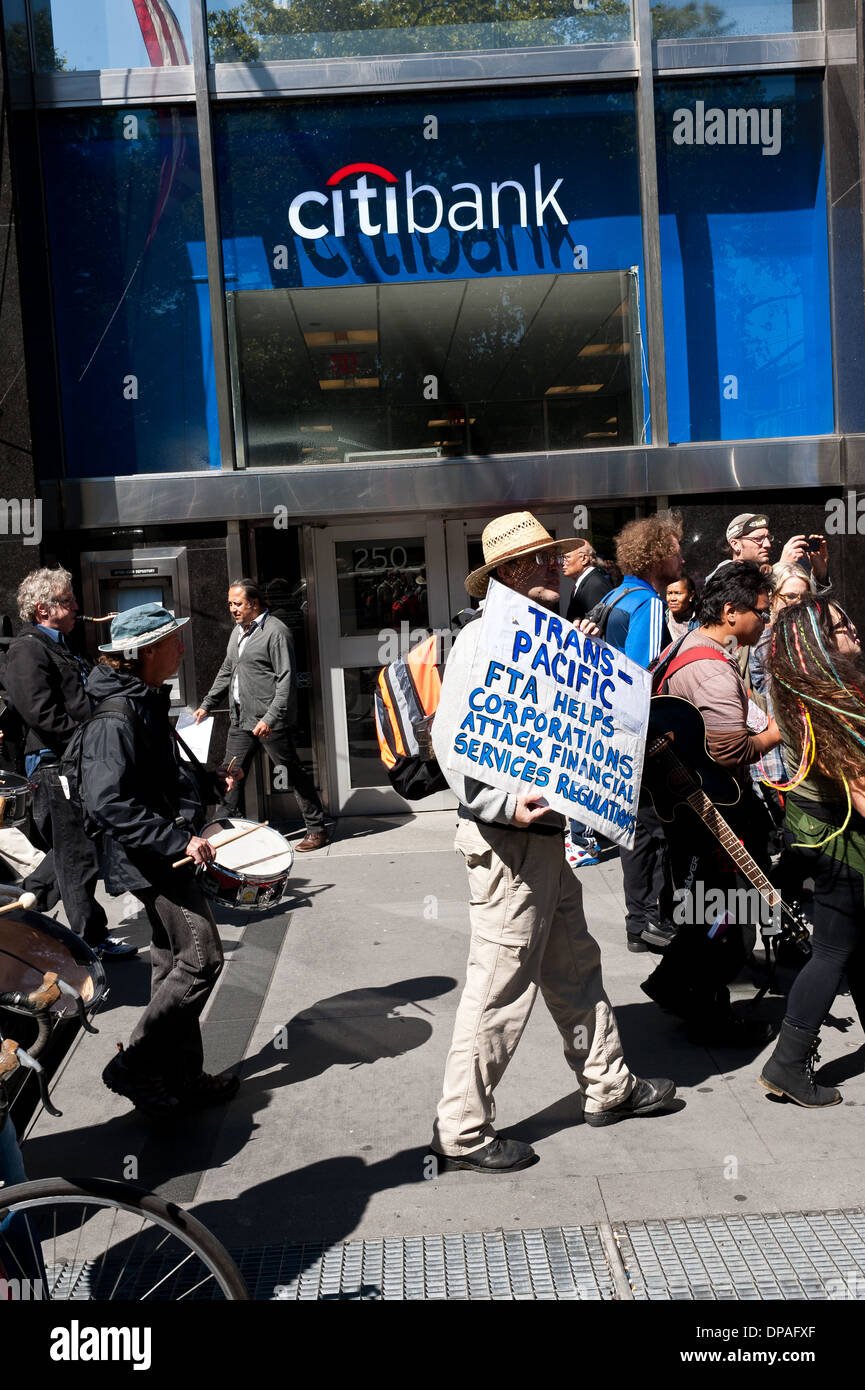 A protester carries a placard during a demonstration New York city ...