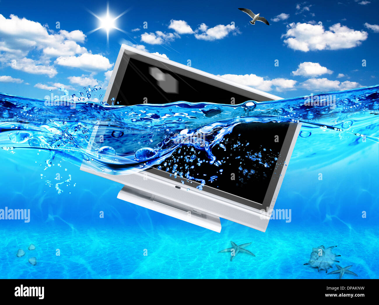 Design of TV in sea. Ecological electronics Stock Photo - Alamy