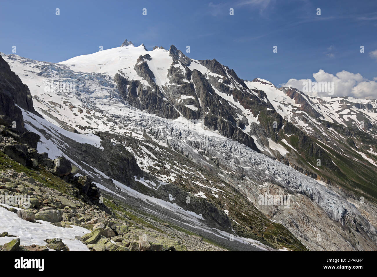 The Trient Glacier. Sheepbacks rocks. The Mont Blanc mountain Massif ...