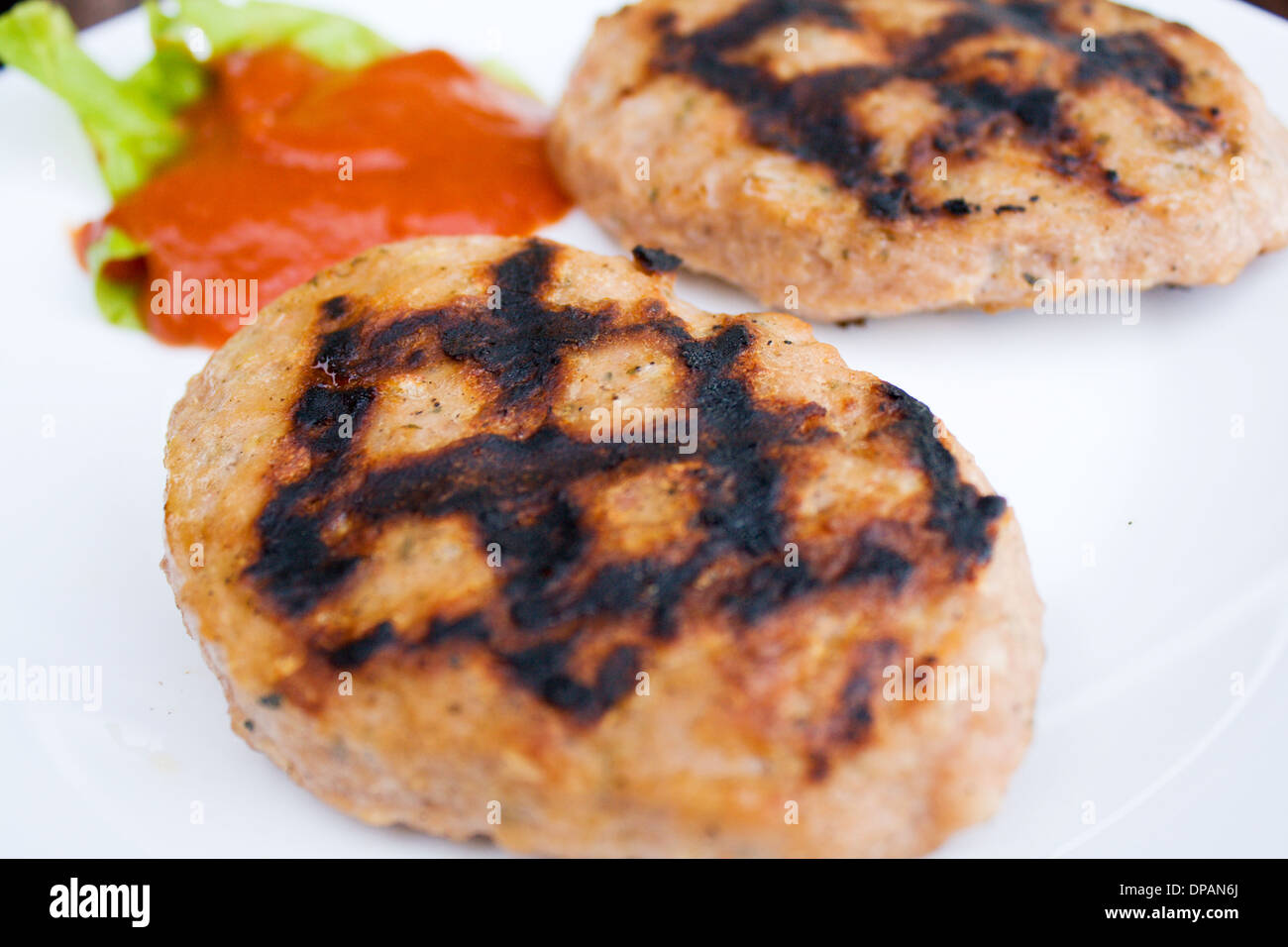 Two meatballs on white plate. Proper for restaurant menu Stock Photo ...