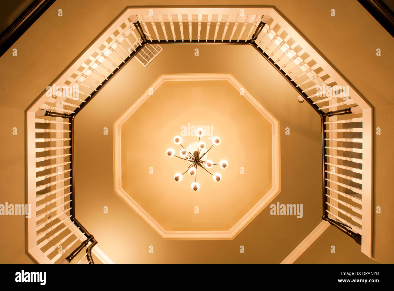 View of ceiling almost straight up in two-story high-end luxury home ...