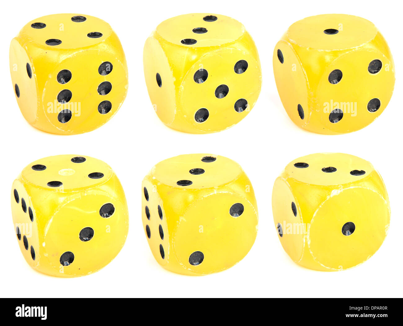 Yellow dice isolated over white. All numbers Stock Photo - Alamy