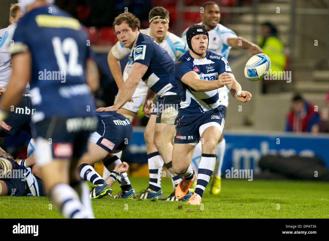 Salford, UK. 10th Jan, 2014. Sale Sharks fullback Rob Miller during the ...