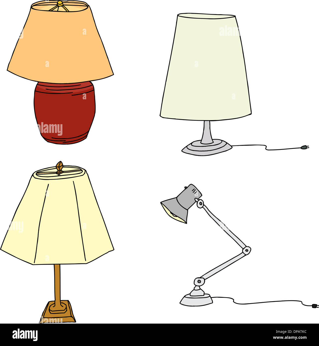 Group of four modern table lamps on white background Stock Photo - Alamy